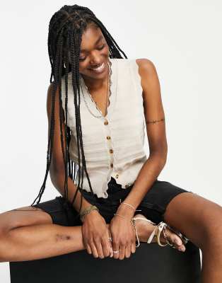 Object knitted vest with scallop detail in cream | ASOS