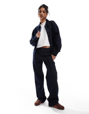 Object - Mørkeblå jeans i denim med vide ben med opsmøg og ...