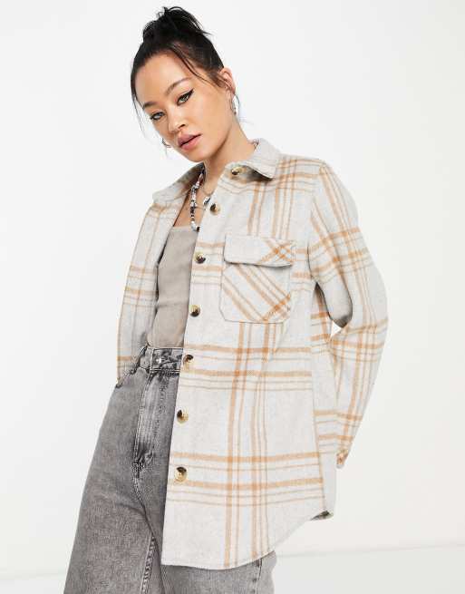 Object Owen check shirt jacket in light grey | ASOS