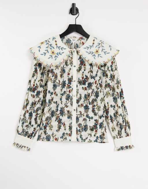 Object plisse shirt in pattern with embroidered collar | ASOS