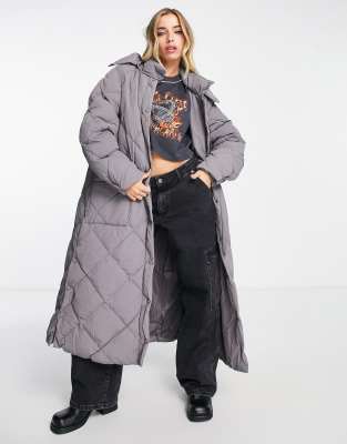 Object quilted down padded maxi coat in mauve | ASOS