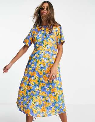 Object reversible floral midi dress in blue | ASOS