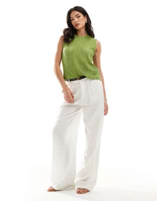 Object sleeveless open knit tank top in green | ASOS