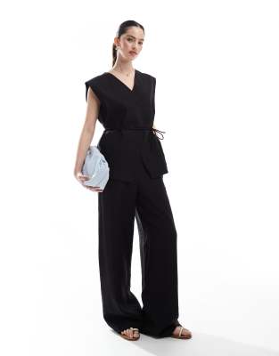 Object tailored wrap vest and high waist pants set in black | ASOS