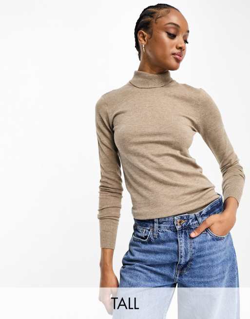 Object Tall – Havrefärgad, stickad polotröja med långa ärmar | ASOS