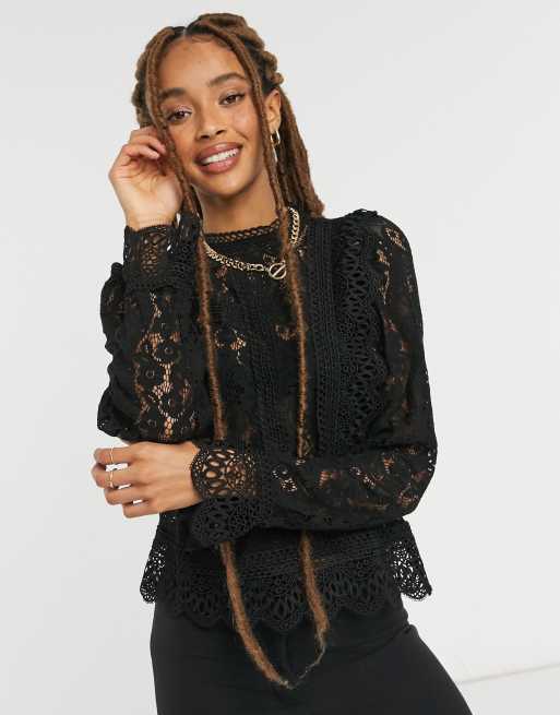 Object - Top en dentelle à col montant - Noir | ASOS