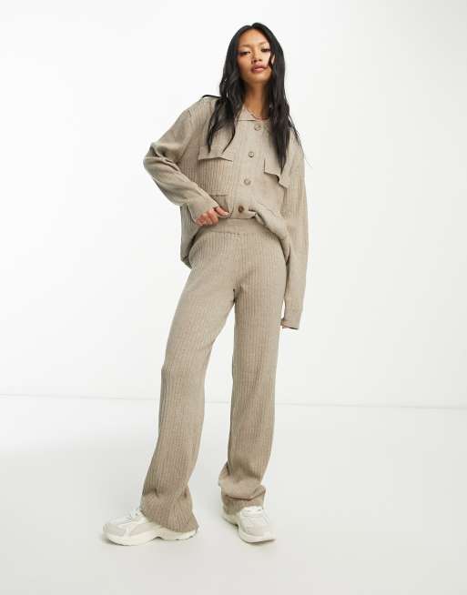 Object Wide Leg Knitted Trouser Co Ord In Oatmeal Asos