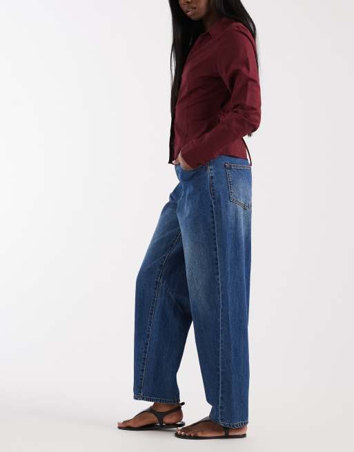 Object Zoe barrel jeans in mid blue denim | ASOS