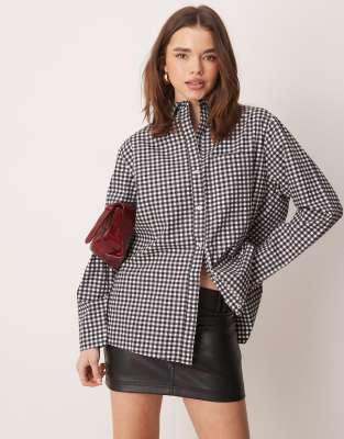 OMNES Tie back button placket shirt in Gingham mono | ASOS