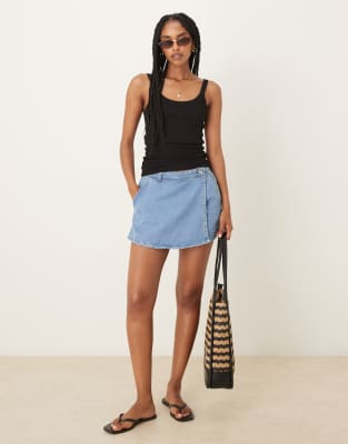 OMNES Wrap front skirt style Shorts in blue | ASOS