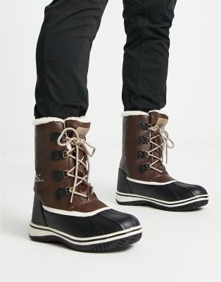 O'Neill alta tall snow boots with faux fur lining in brown | ASOS