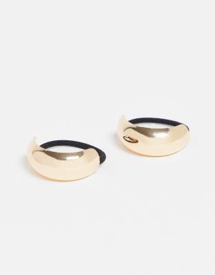 ONLY 2-pack metal round cuff hair tie in gold | ASOS