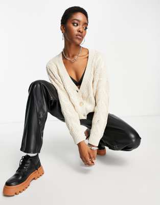 Only chunky cable knit cardigan in cream | ASOS
