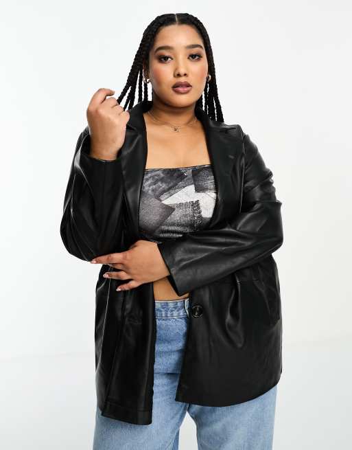 Only Curve faux leather blazer in black | ASOS