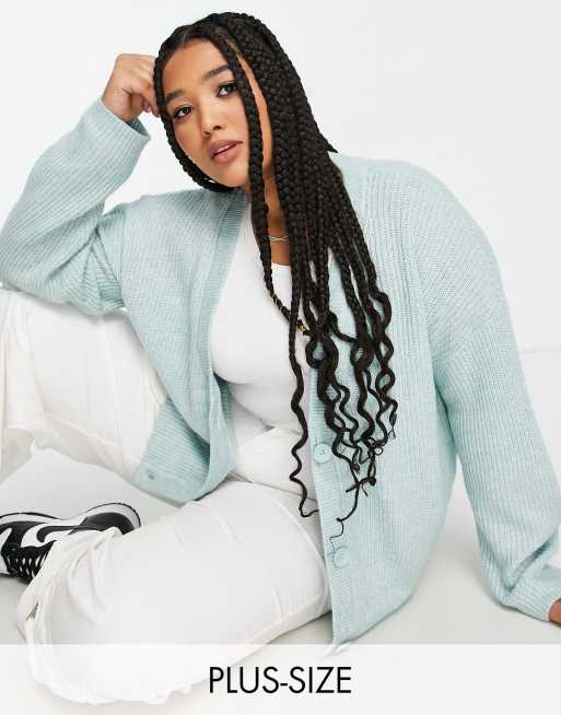 Only Curve Gerippte Strickjacke In Blassblau Mit Knopfleiste Asos
