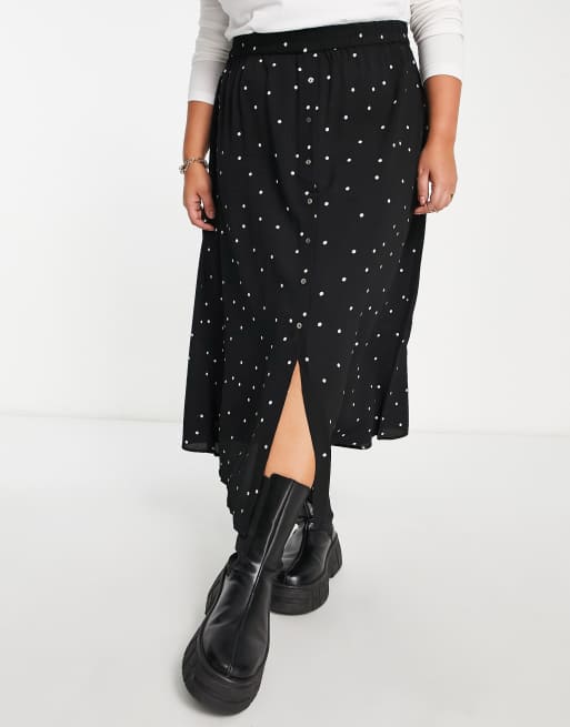Only Curve - Jupe mi-longue à pois - Noir | ASOS