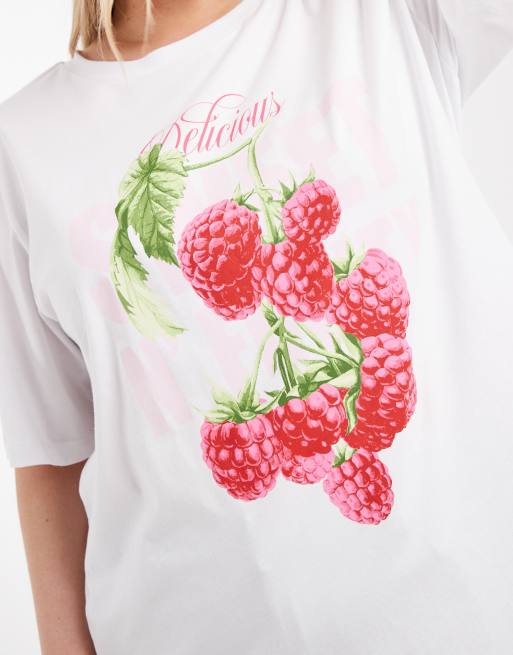ONLY Curve raspberry graphic oversized t-shirt in white | ASOS