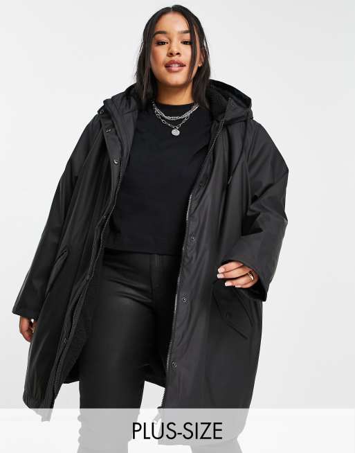 Only Curve Regenjas Met Borgvoering En Coating In Zwart Asos