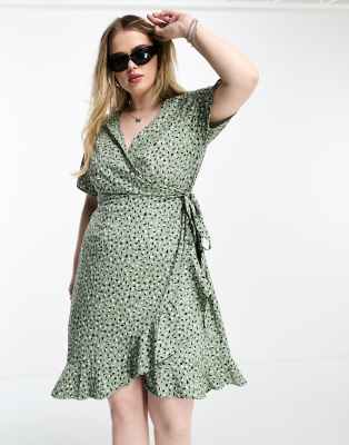 Only Curve - Robe portefeuille courte à volant - Vert à pois | ASOS