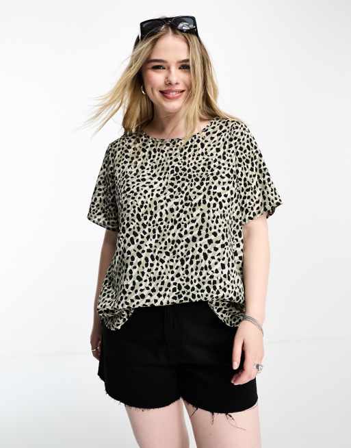 Only Curve zip back blouse in animal print | ASOS