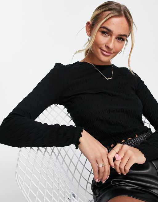 Only Mia Long Sleeve Smock Top In Black Asos