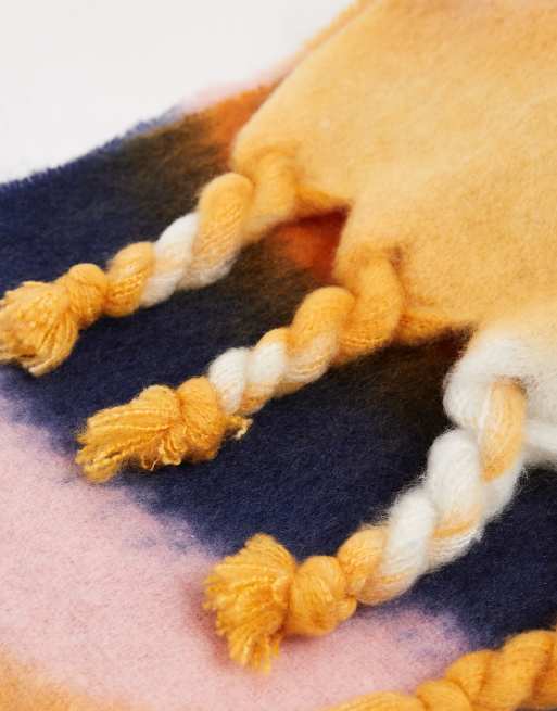 ONLY oversized scarf with twisted tassels in colourful abstract stripe ...