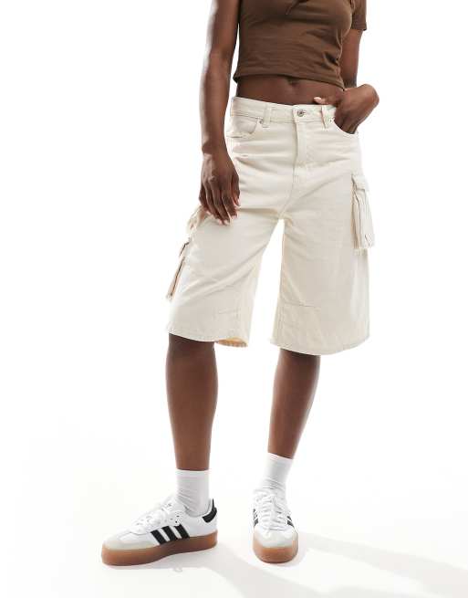 Only Oversized Utility Cargo Shorts in ecru White