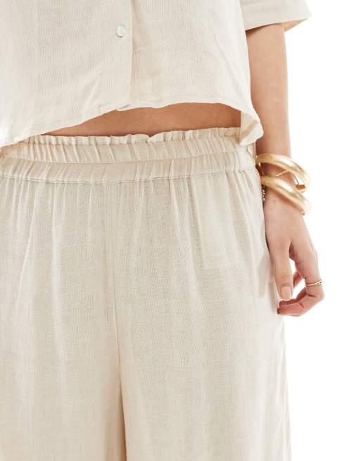 ONLY - Pantalon large d'ensemble en lin mélangé - Beige | ASOS