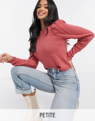 Only Petite – Rosafarbener Pullover mit Puffärmeln | ASOS