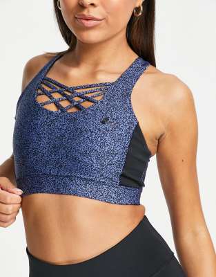 Only Play performance sports cross front bra in blue print | ASOS