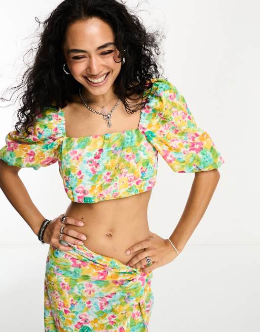 Only Puff Sleeve Cropped Top Co Ord In Multi Floral Asos