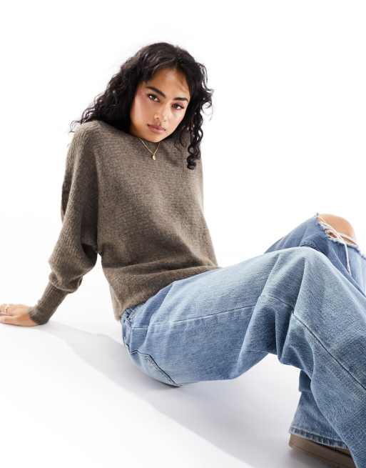 Only - Pull côtelé à col large - Taupe | ASOS