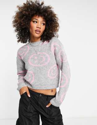 Only - Pull court à motif smiley - Gris | ASOS