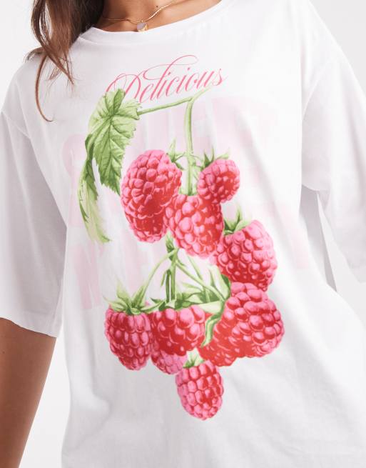 ONLY raspberry graphic oversized t-shirt in white | ASOS