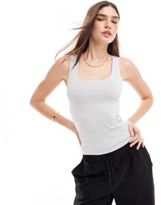 Only reversible seamless square neck singlet top in grey | ASOS