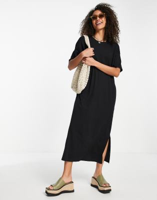 Only - Robe t-shirt longue oversize - Noir | ASOS