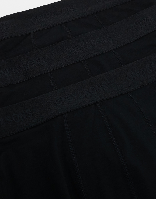 ONLY & SONS 3 pack trunks in all black | ASOS