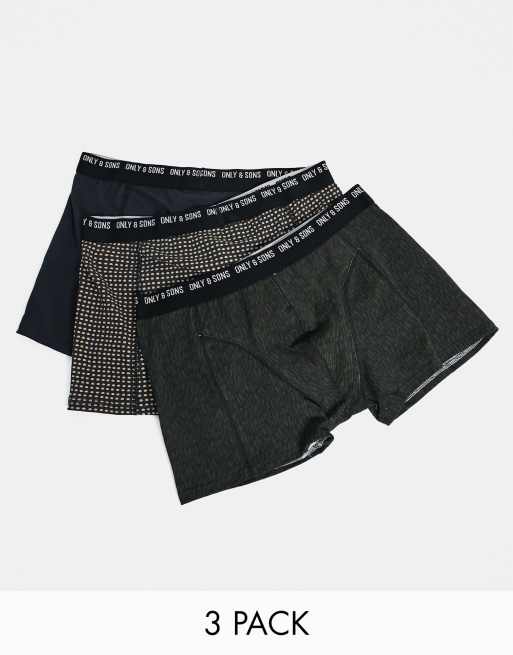 Only & Sons boxer briefs mixed 3-pack in navy | ASOS