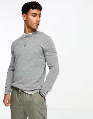 ONLY & SONS crew neck textured knit jumper in grey | ASOS