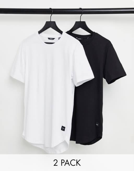 Only And Sons Longline Shirt Mit Abgerundetem Saum In Schwarz Und Weiß