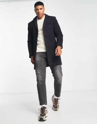 Only & Sons - Overjas van wolmix in marineblauw | ASOS
