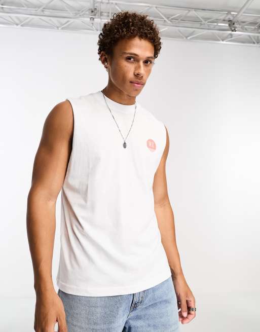 Only & Sons oversized singlet with Japanese mountain print in white | ASOS