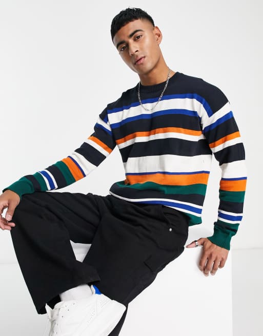 Only And Sons Pull Oversize Rétro En Maille Rayée Multicolore Asos