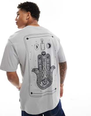 ONLY & SONS relaxed fit T-shirt with Hamsa hand print in gray | ASOS