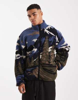 ONLY & SONS scene print fleece in light blue | ASOS