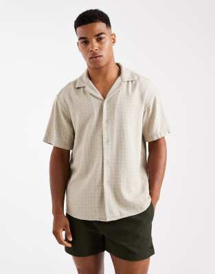 ONLY & SONS short sleeve linen textured shirt in beige | ASOS