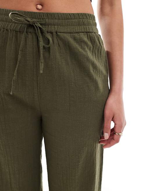 ONLY Tall linen texture wide leg pants in khaki | ASOS ONLY Tall linen texture wide leg pants in khaki | ASOS