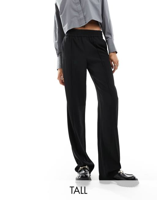 Only Tall - Sorte bukser med vide ben og pintucks i let stof | ASOS