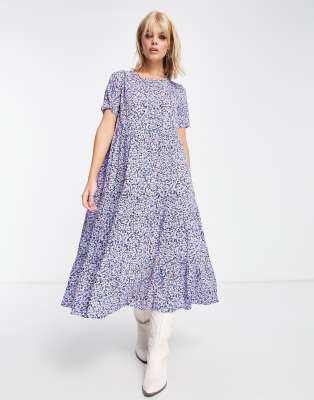 Only tiered midi dress in blue floral | ASOS