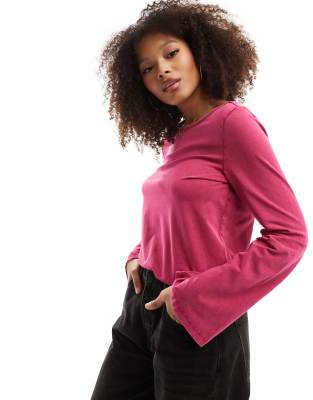 ONLY wide sleeve top in washed red | ASOS